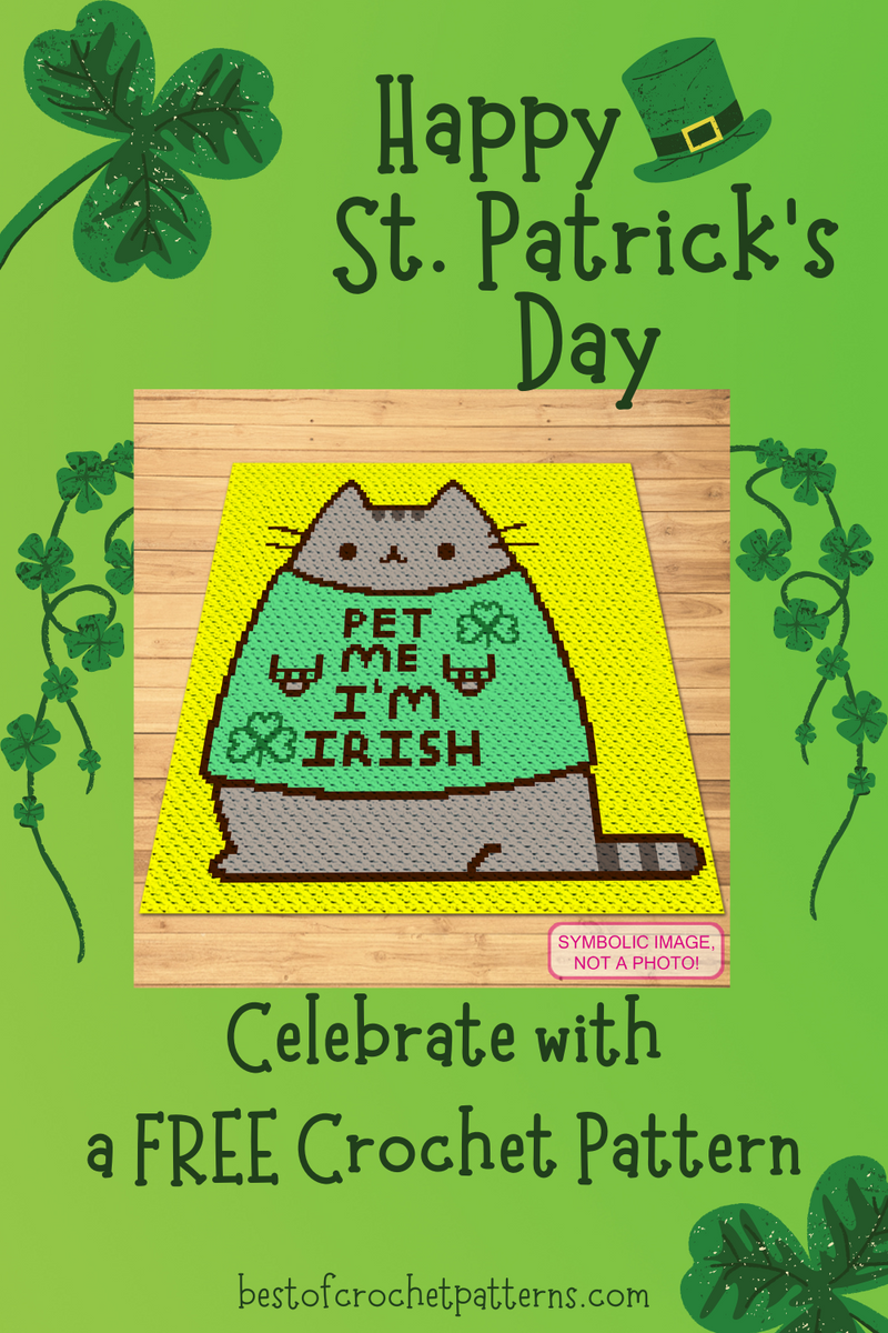 FREE C2C Irish Pusheen Cat Crochet Pattern - St. Patrick's Day Free Pa ...